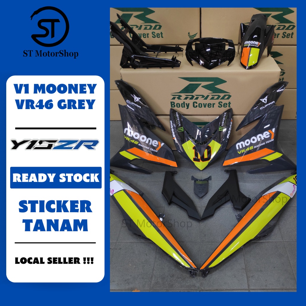 YAMAHA Y15 Y15ZR V1/V2 MOONEY VR46 GREY COVER SET (STICKER TANAM ...