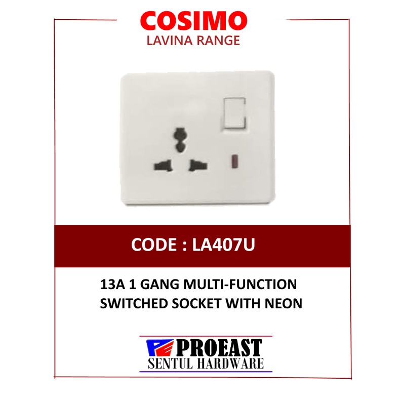 COSIMO LAVINA RANGE 13A 1 GANG MULTI-FUNCTION SWITCHED SOCKET WITH NEON/3 PIN WALL SWICTEHD ...