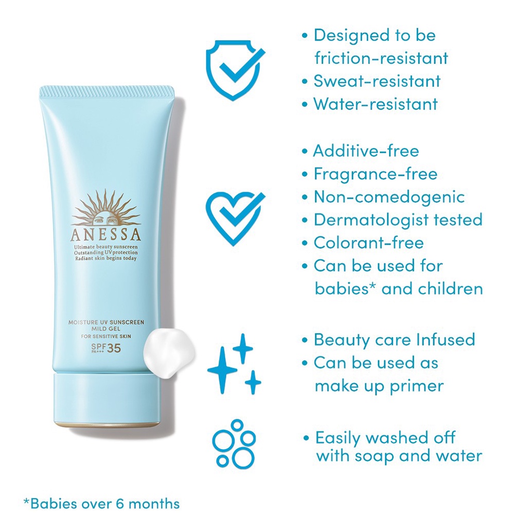 Anessa Perfect UV Sunscreen Skincare Mild Gel - SPF 35 Sun Protection Sweat Resistant (90g ...