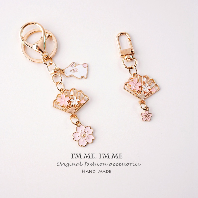 Japanese Style Fresh Cherry Blossom Fan Key Ring Charm Keychain Girl ...