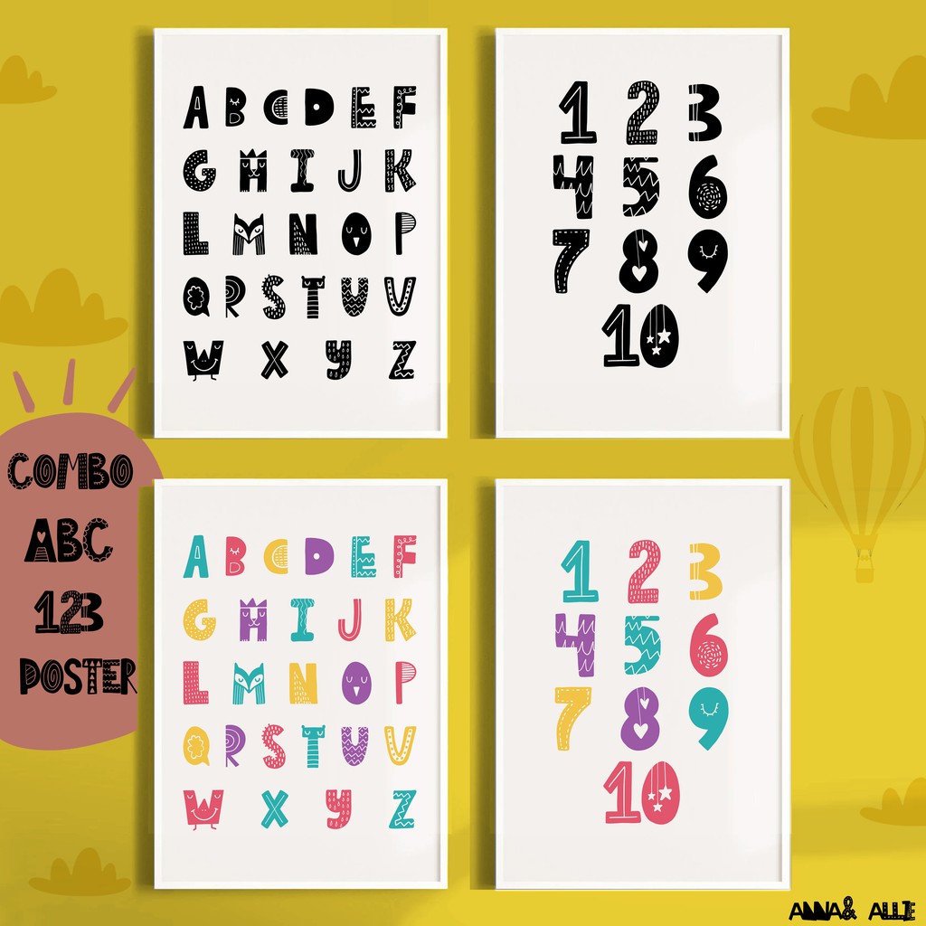 | Soft Copy | Combo Set of 4 Alphabet Number ABC 123 Printable Wall Art ...