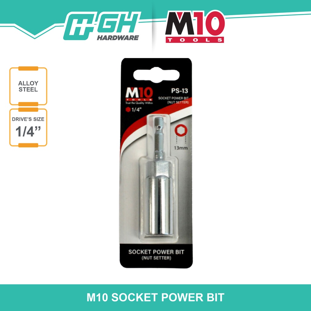 [ GH HARDWARE ] M10 Socket Power Bit ( Nut Setter ) - 1/4 " Hex Drive ...