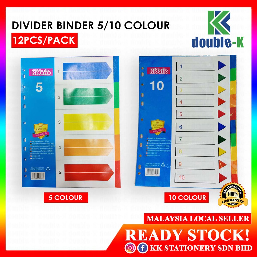 Kidario KID12-5C/10C Divider Binder 5Colour/10colour RM1.65-RM2.95/pack ...