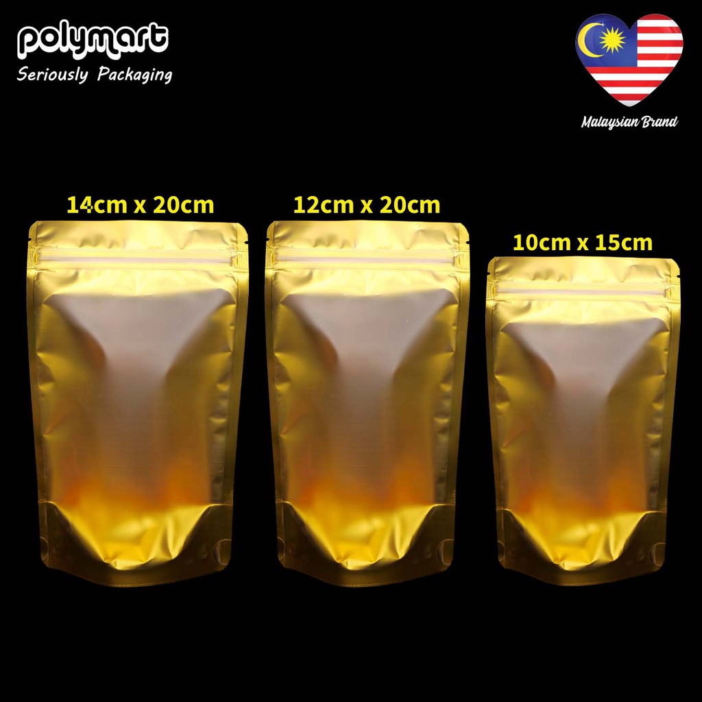 Goodies / Snack Packing Matt GOLD Semi-Metalised Ziplock Stand Pouch ...