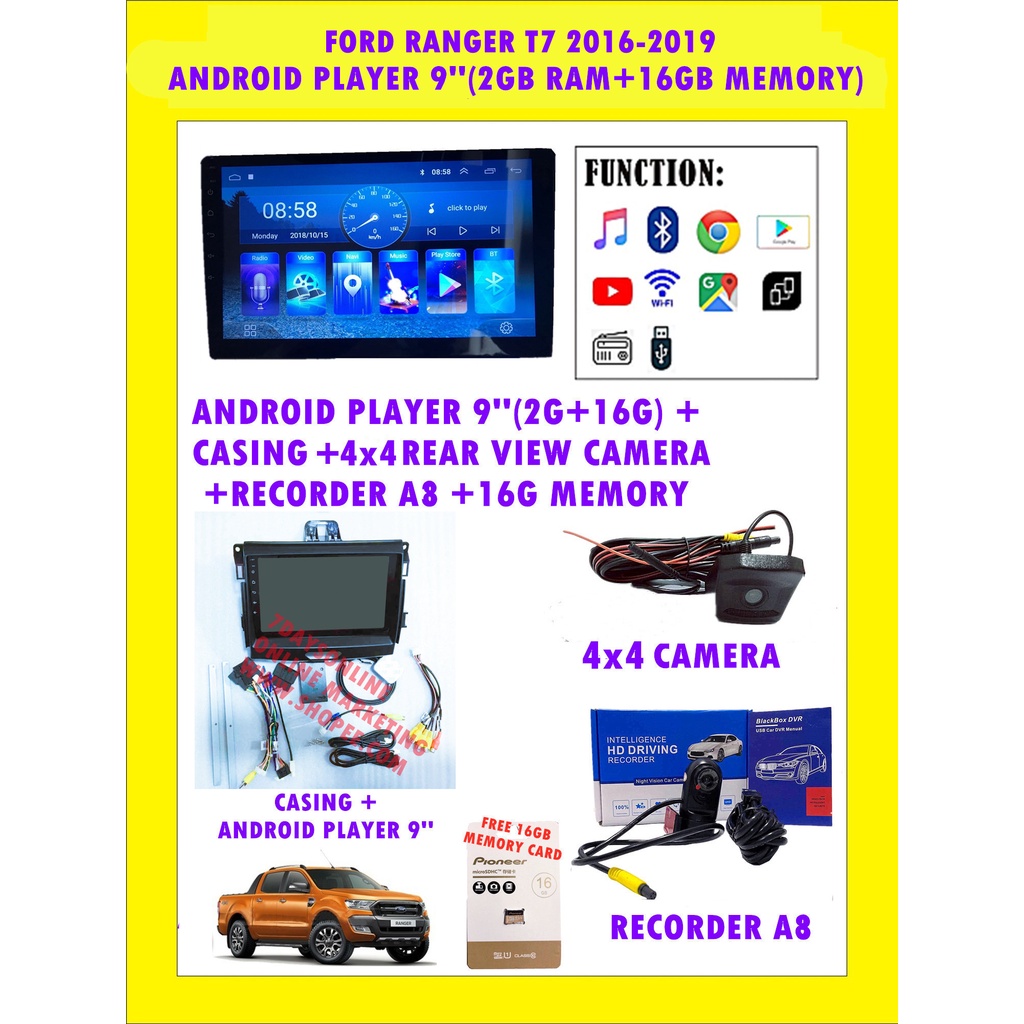 FORD RANGER T7 2016-2019 CANBUS 9" ANDROID PLAYER 16GB 2RAM + CASING ...