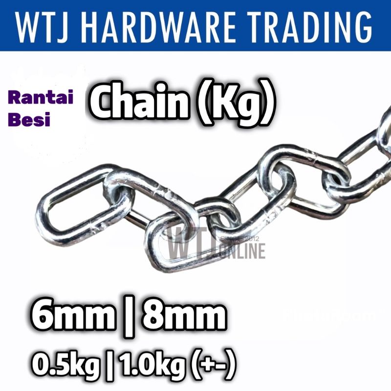 Galvanized Iron Link Chain 0.5kg+- / 1.0kg +- Rantai Besi 6mm 8mm / S/S ...