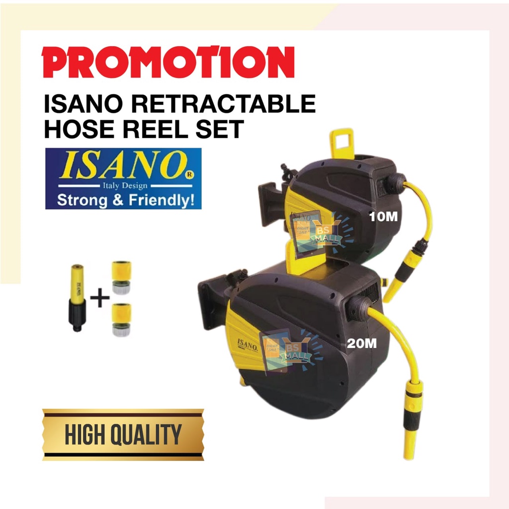 ISANO 10M & 20M Wall Mounted Automatic AUTO REWIND Garden Hose Reel ...