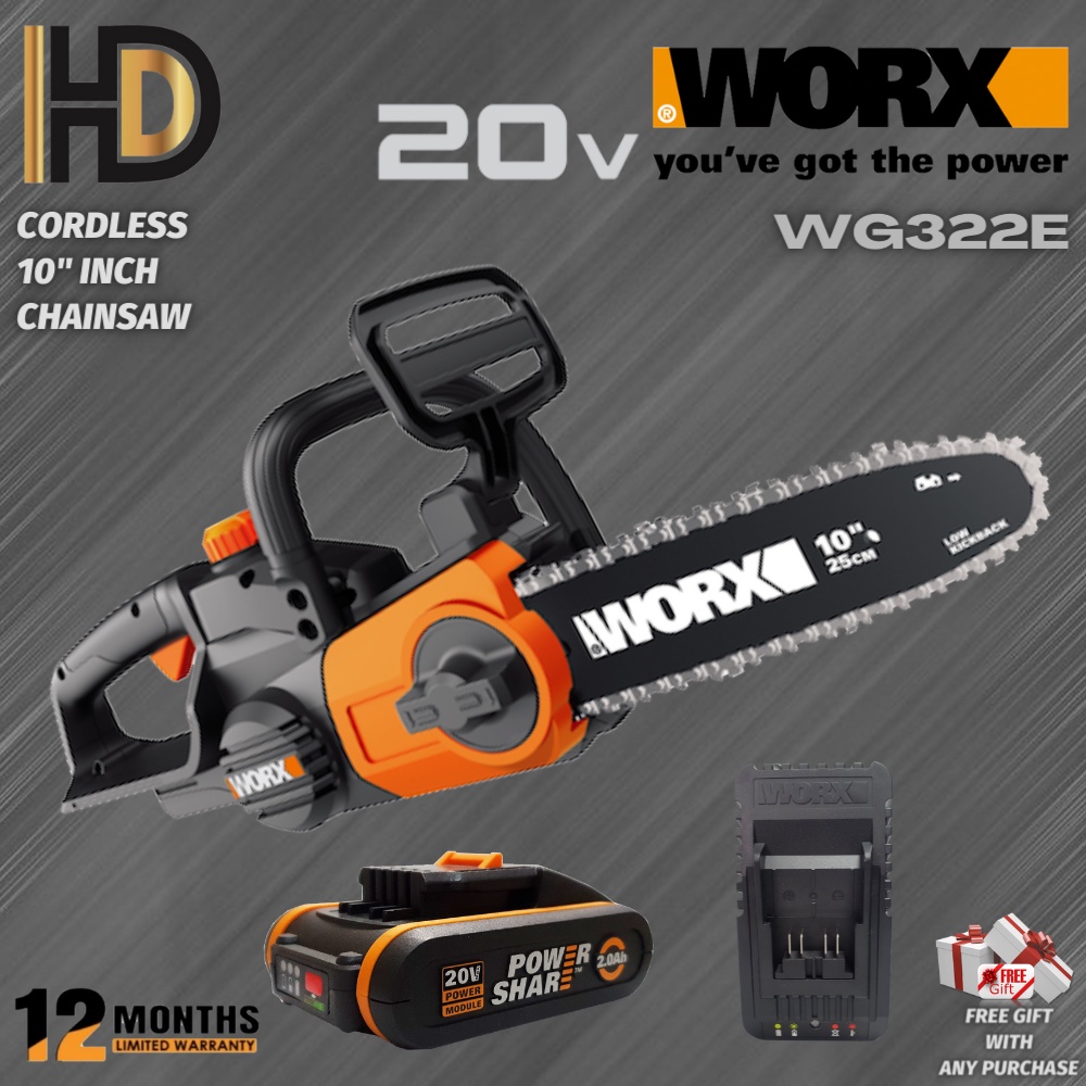 WORX 20V WG322E Cordless 25CM 10" Compact Chainsaw / Compact Chainsaw ...