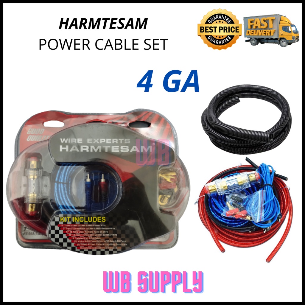 4GA Car Kit Amplifier Amp Audio Sound Speaker Woofer Cable Wire Power Cable 4 GA 5M & RCA Cable ...