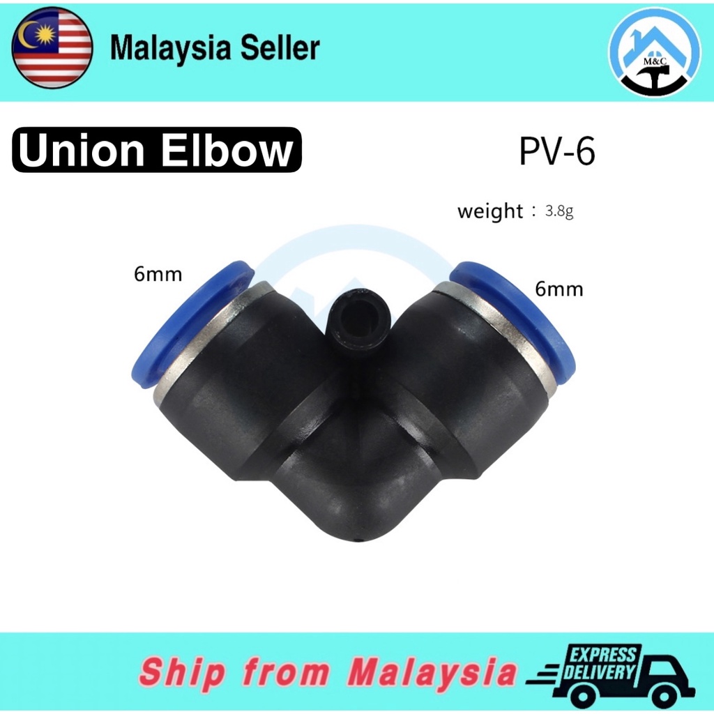 Pneumatic Union Elbow PV 4 ~ PV 16 One Touch Fitting, Air Fitting, Push ...