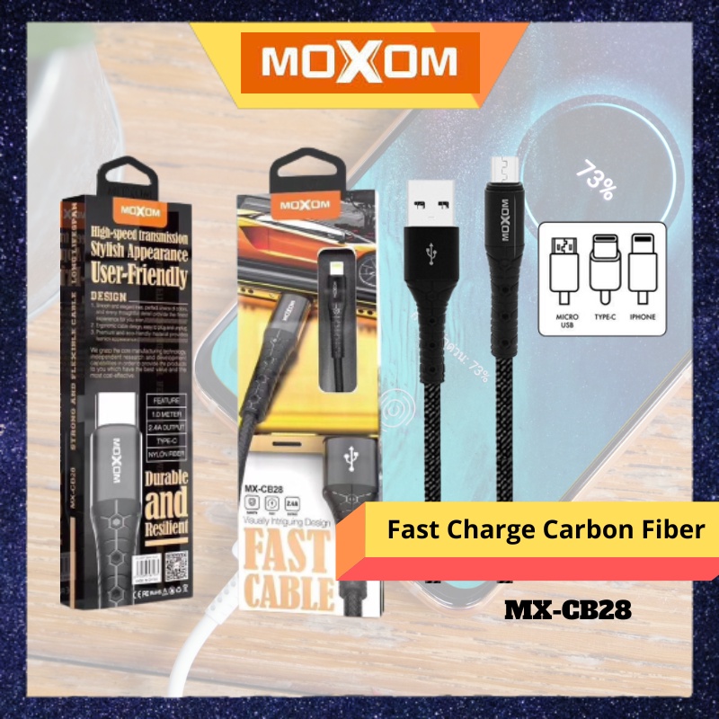 Moxom MX-CB28 2.4A Fast Charge Carbon Fiber Data Cable MicroUsb TypeC ...