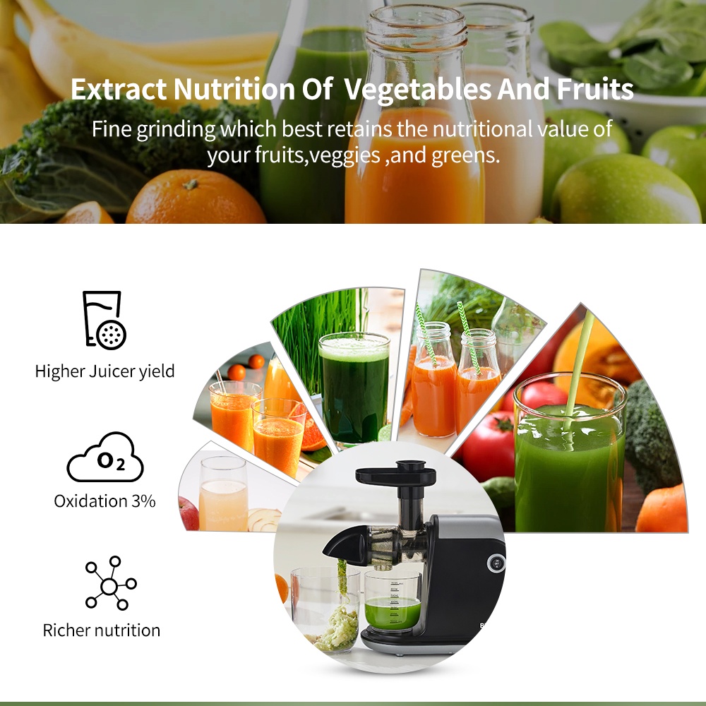BioloMix BPA FREE Slow Juicer Fruit Vegetable Low Speed Masticating ...