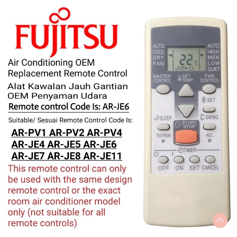 Fujitsu / General Air cond Air conditioner Replacement Remote Control ...