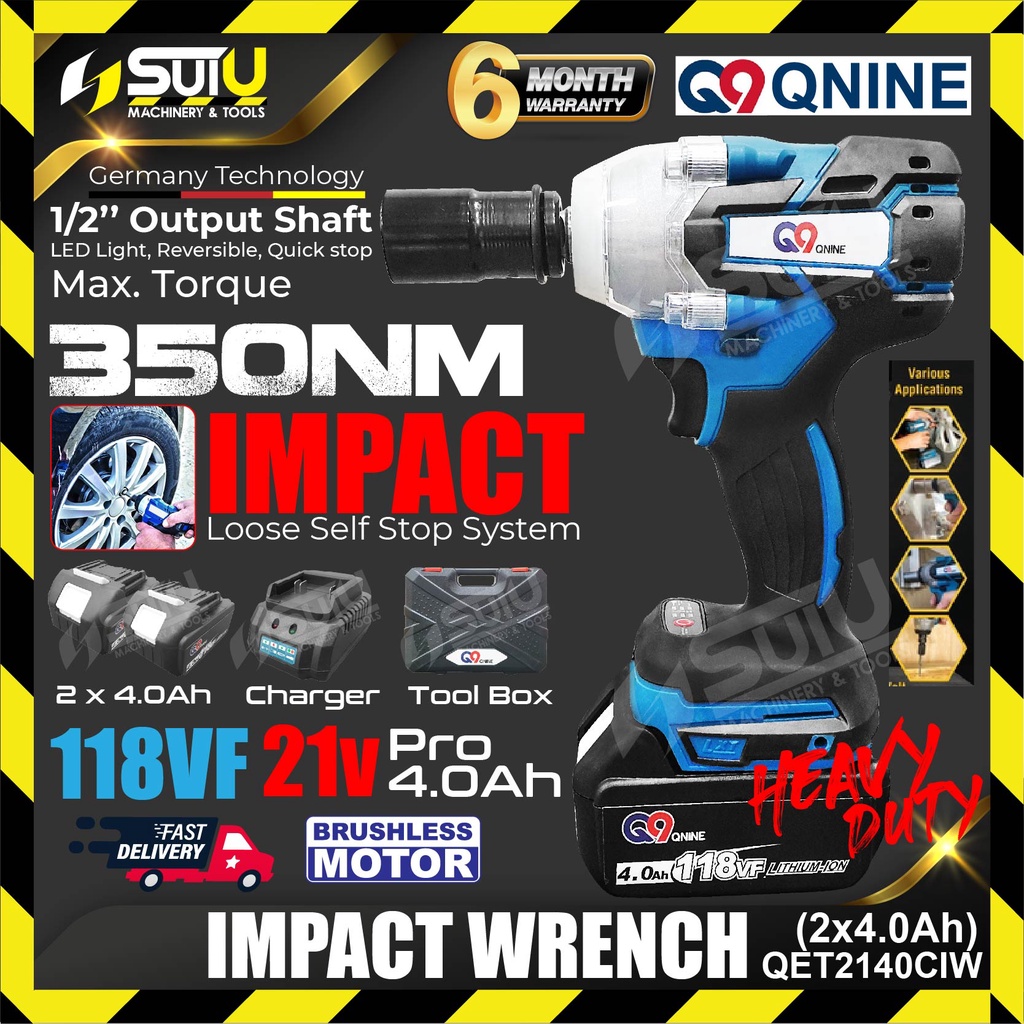 Q9 QET2140CIW 21V Brushless Cordless Impact Wrench 350NM (SET) | Shopee ...