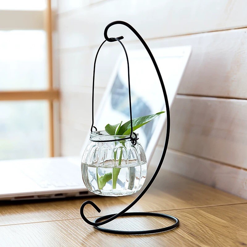 Glass Pot with Hanger and Stand / Pasu Kaca Gantung Besi | Shopee Malaysia