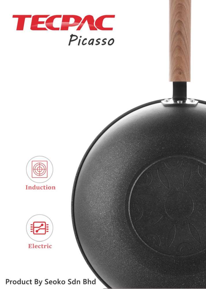 Smokeless TECPAC Stick Picasso Frypan Non with Lid Cover (32cm ...