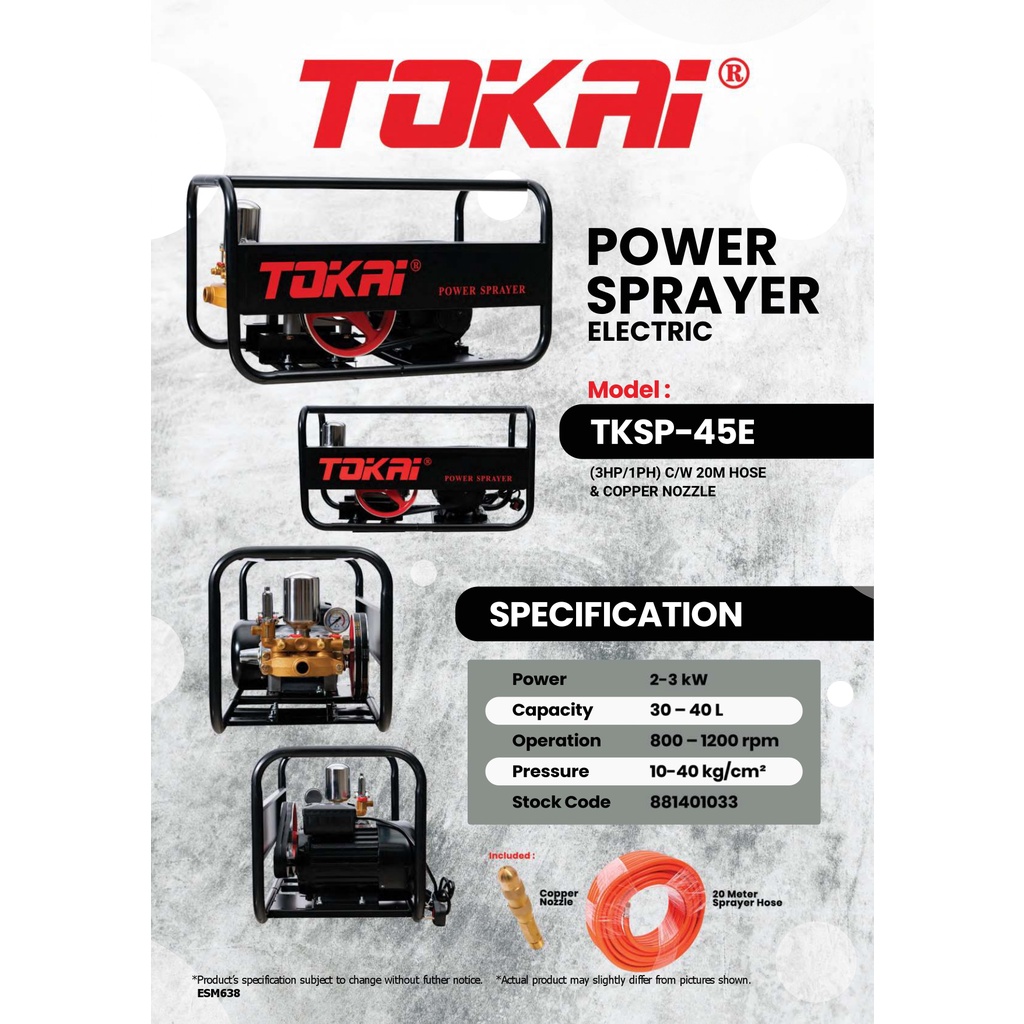 Japan Brand Tokai Power Sprayer TKSP -45E 3HP Motor /TKSP-45P Petrol Engine 7 HP Pam Racun ...