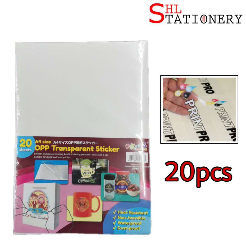 A4 Opp Transparent Non-Tearable Sticker 20 Sheets Waterproof | Shopee ...