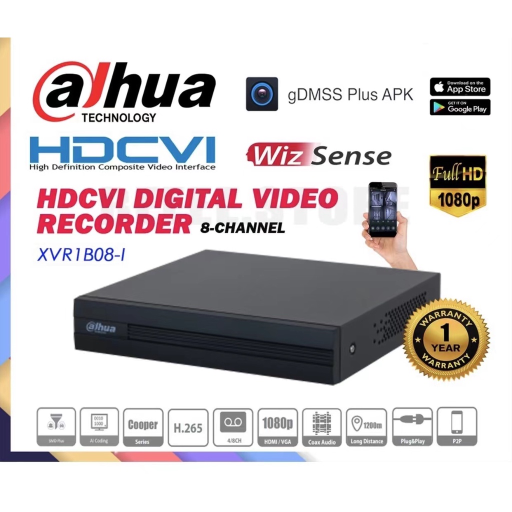Dahua 8-Channel Full HD 5.0MP 5MP DVR CCTV DH-XVR1B08-I Support P2P View On Phone | Shopee Malaysia