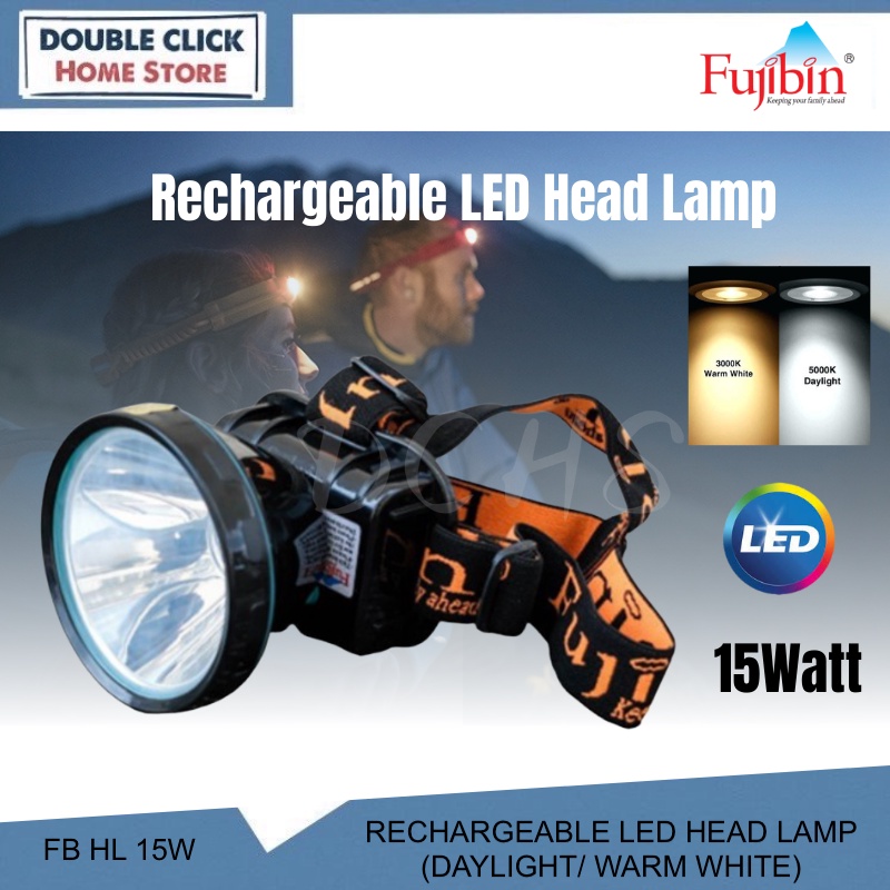 Fujibin 15W Rechargeable Super Bright 3 Mode LED Head Light Head Lamp ...