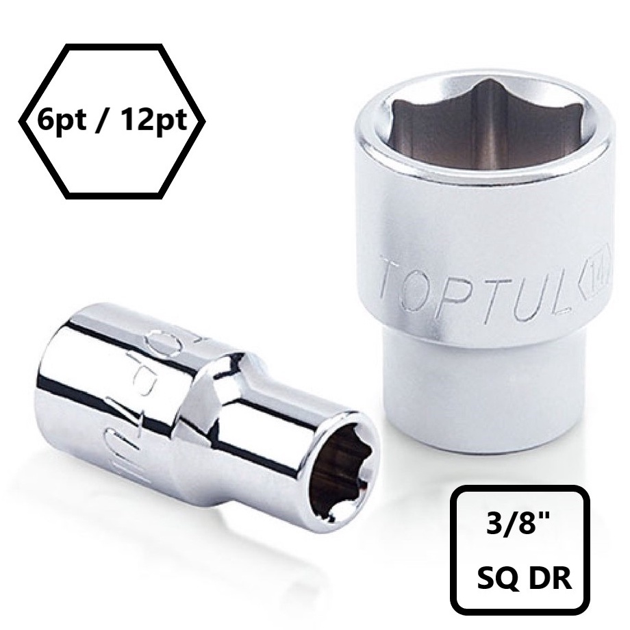 Hexagon Chrome Standard Socket 3/8"Dr Sq 6mm to 21mm Stanley Toptul ...
