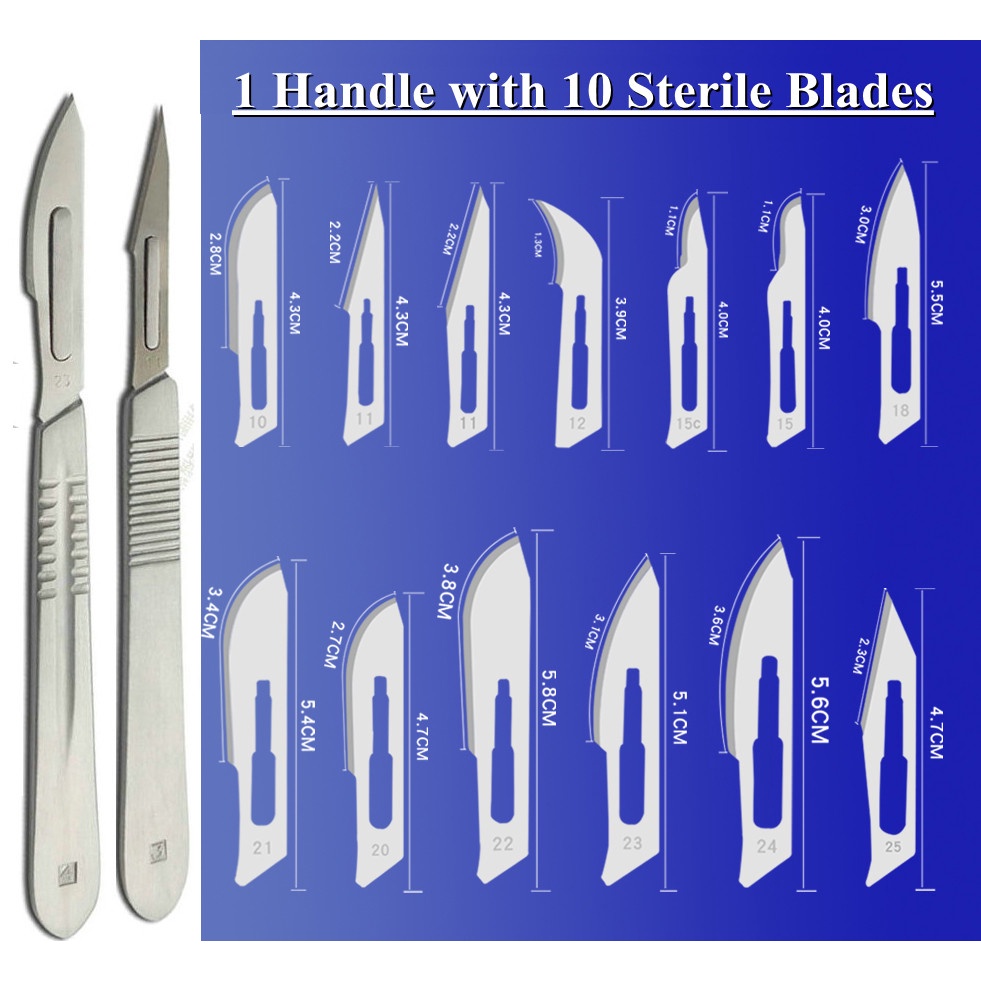 10Pcs Sterile Scalpel Blades #10/11/12/15/20/22/23 with Handle for ...