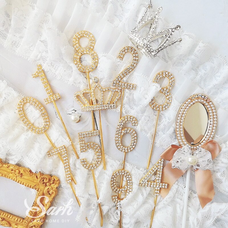 Gold Diamond-studded Number"0-9" Crown Collection Cake Topper for Party ...