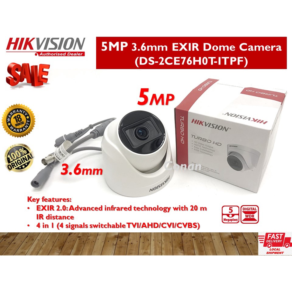 HIKVISION 5MP Dome Camera (DS-2CE76H0T-ITPF) 5MP 3.6mm EXIR Turret Dome CCTV Camera | Shopee ...