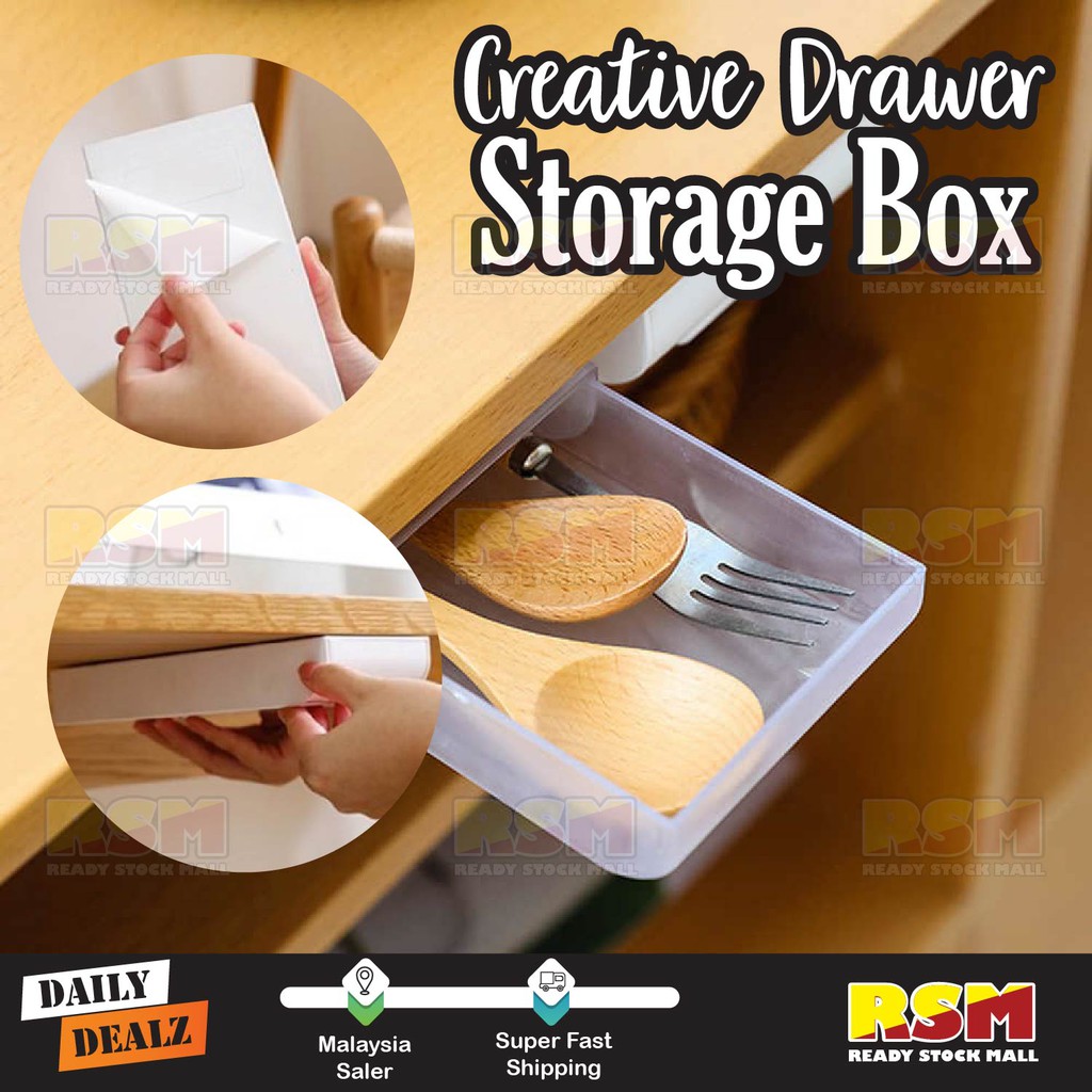 Hidden Drawer Storage Box Under Table Stationery Case Desk Organizer ...