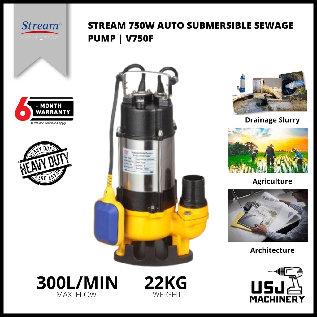 Stream 750W Auto Submersible Sewage Pump V750F | 6 Months Warranty ...