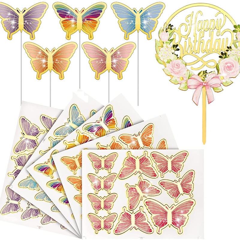 10pcs Butterfly Cake Decoration Acrylic Bronzing Butterfly Cake Topper ...
