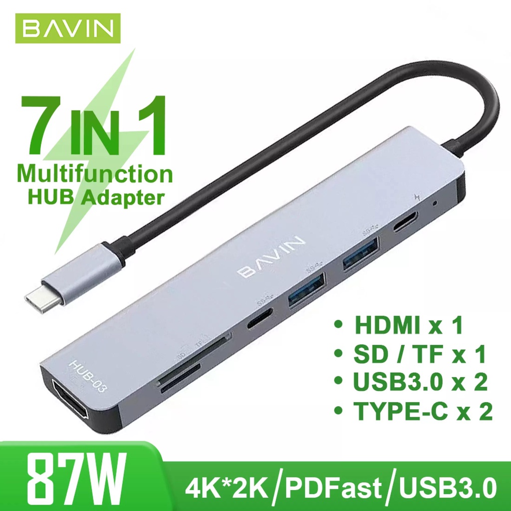 BAVIN I3 USB-C Hub 7 in 1 Type-C Dual USB 3.0 Port Adapter Multi ...