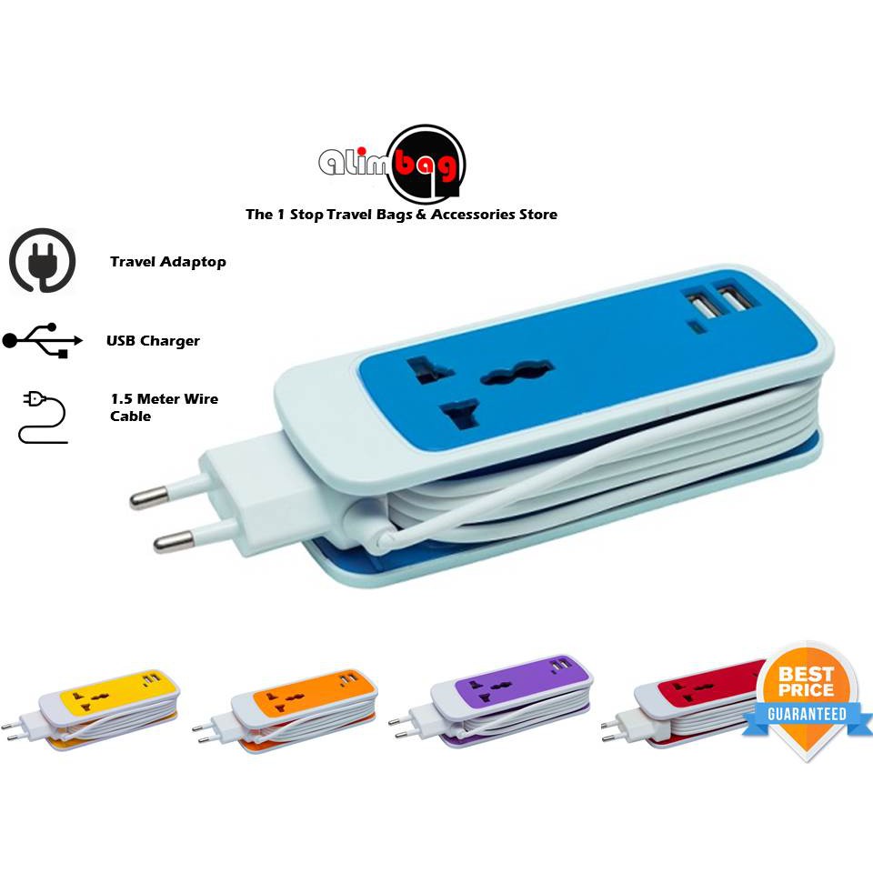 1.5 Meter Travel Adapter 2 USB Charger Port Multi Adapter Wire Cable 2 ...