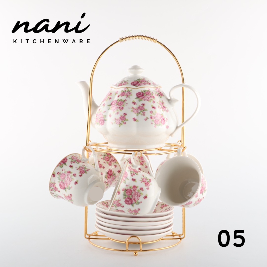 TEA SET 13 PCS/ HIGH TEA SET/ TEA SET GOLD STAND/ TEAPOT WITH COVER/TEA ...