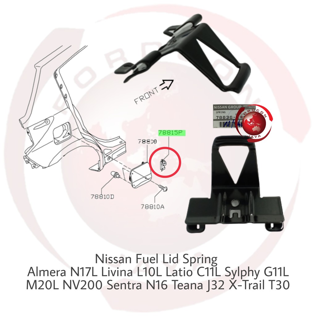 Nissan Fuel Lid Spring Lock Clip Livina Latio Sylphy Almera M20L Sentra ...