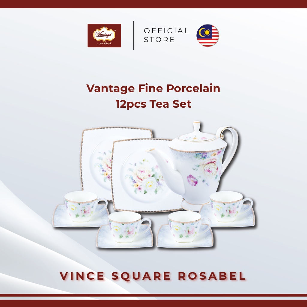 Vantage Vince Square Rosabel 12pcs Tea Set(Percuma 10pcs GreenPacket ...