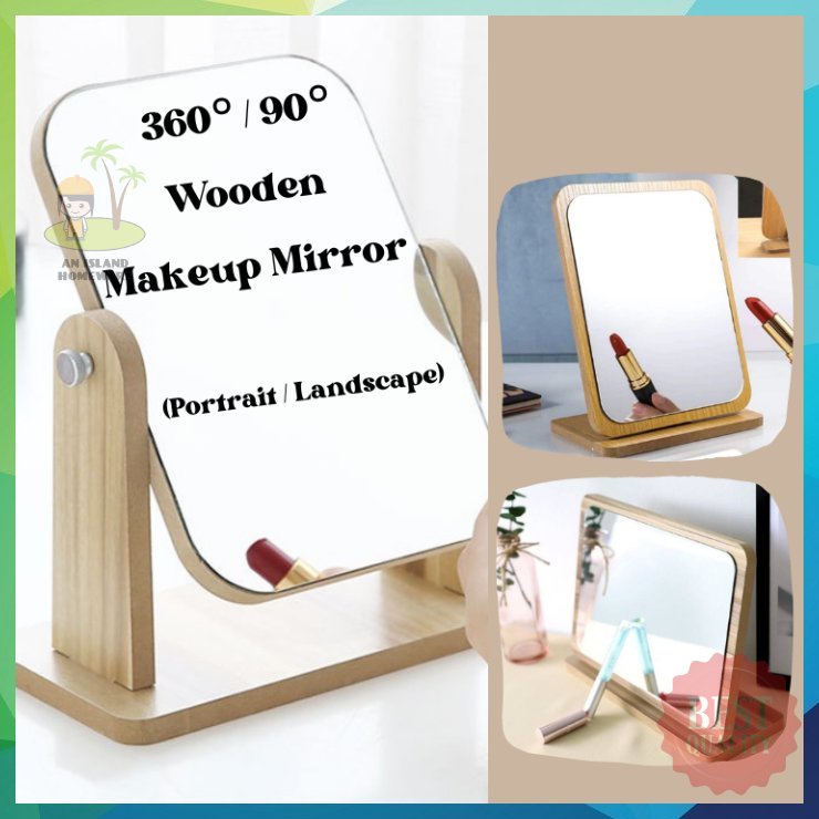 【HOMEWARE】Muji Style Wooden Makeup Mirror 360° / 90° Table Mirror Extra ...