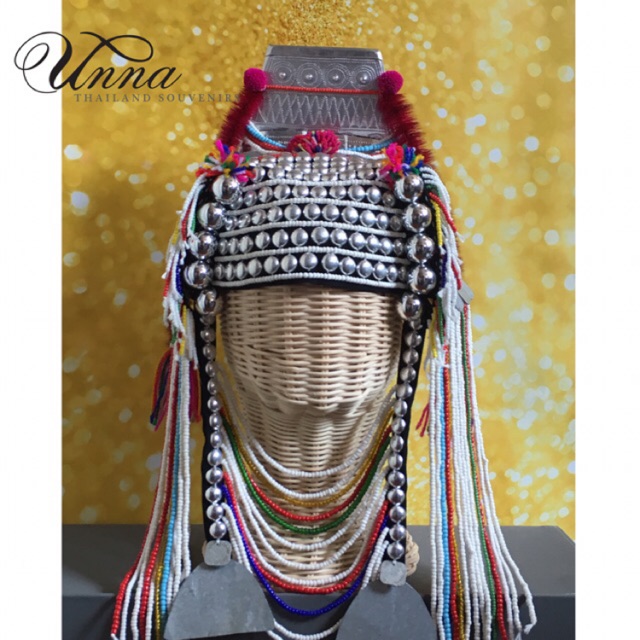 Hill tribe Akha hat Women's With Silver Metal Akha-Logo Pattern ...