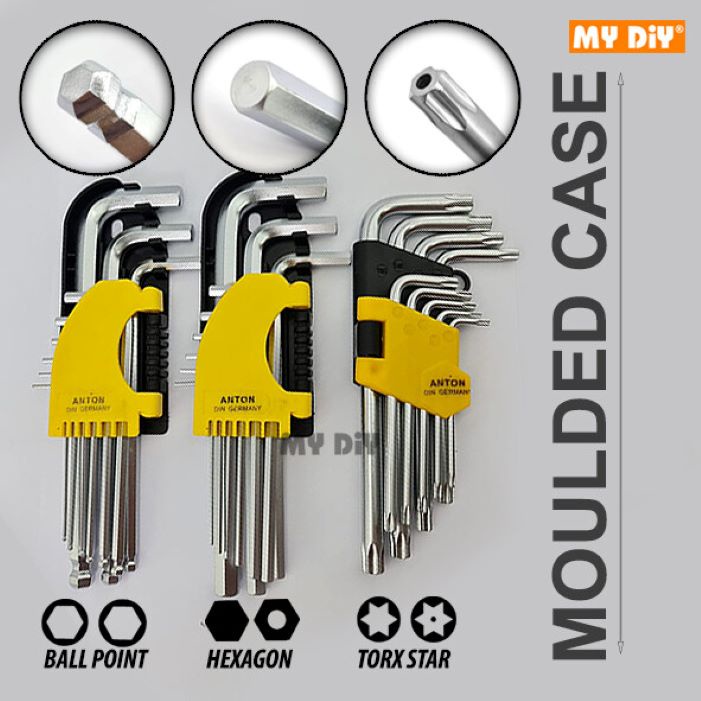 MYDIYHOMEDEPOT - ANTON CRV 9pcs Allen Key Set Hex Key Allen Key Ball ...