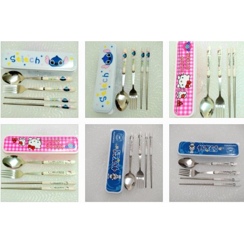 Stainless Steel Cutlery Set Cute Cartoon Comes With Chopsticks | Shopee ...