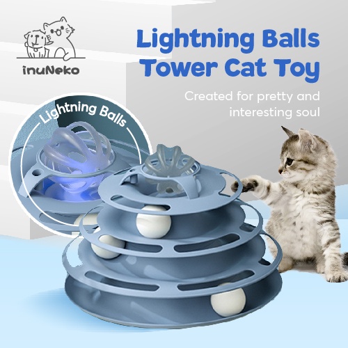 inuNeko Lighting Ball 4-Tier Tower Cat Toy/ Spinning Tower Berlampu ...