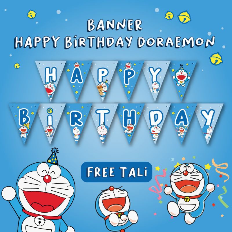Happy BIRTHDAY BANNER DORAEMON BIRTHDAY DECORATIONS CAKE TOPPER BALLOON ...