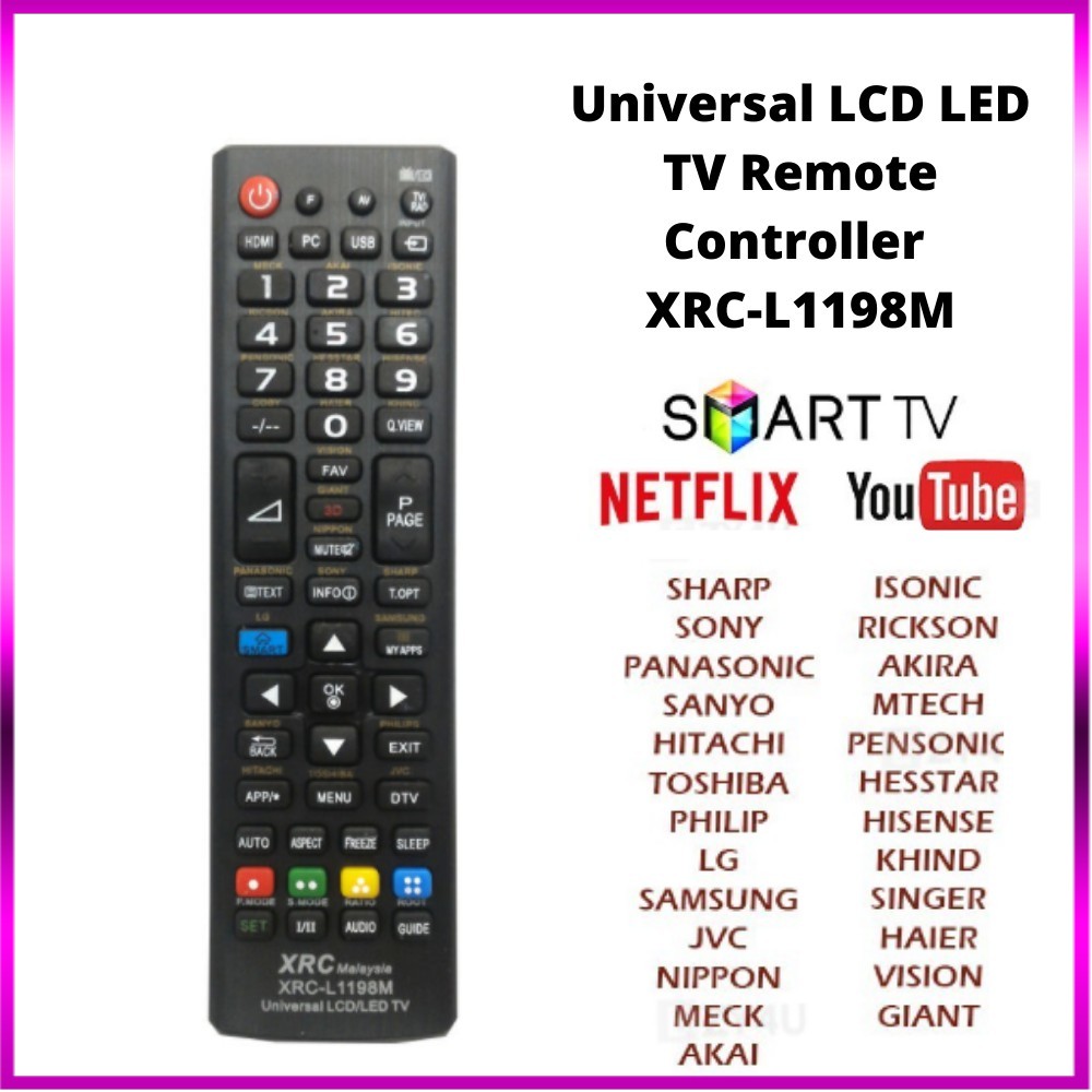 XRC XRC-L1198M Universal LCD LED TV Remote Controller _3106023 | Shopee ...