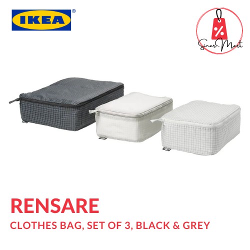 IKEA RENSARE Clothes Bag, Set of 3, Pattern / Grey / Black Colour ...
