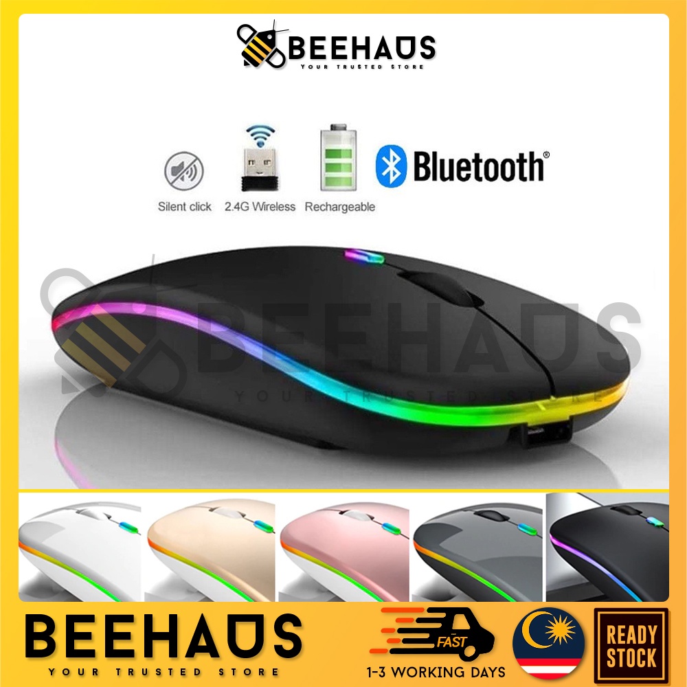BEEHAUS Wireless Mouse Bluetooth 2.4Ghz Receiver Optical Rechargeable ...
