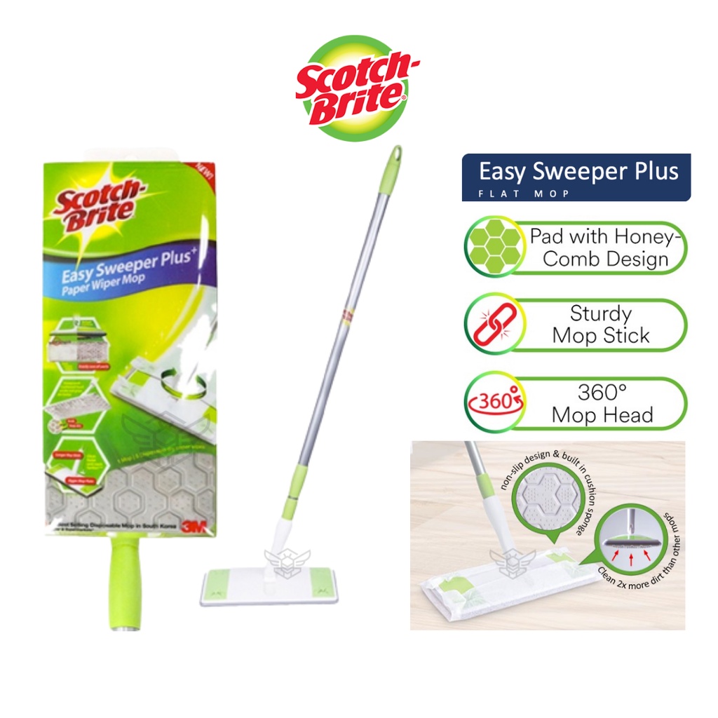 3M Scotch Brite Easy Sweeper Plus Set 360 Rotate Mop Flat Mop Paper ...