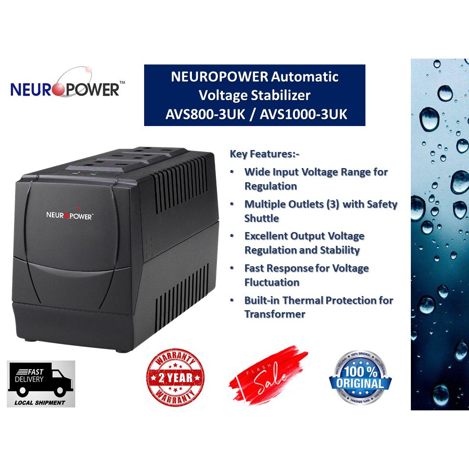 NEUROPOWER Automatic Voltage Stabilizer with Surge Protection AVR 800VA ...