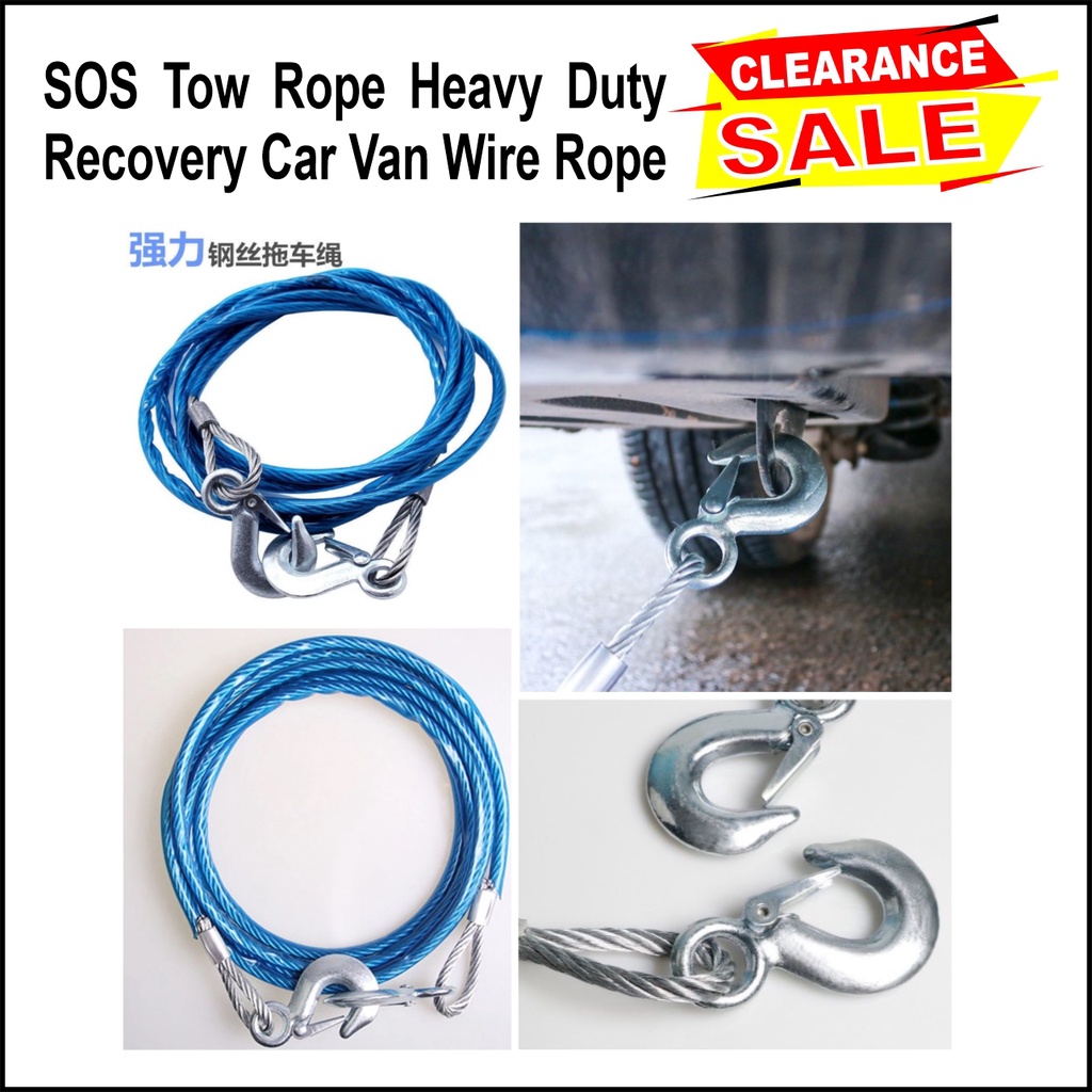 SOS Tow Rope Heavy Duty Recovery Car Van Wire Rope 4 Metre 5000kg ...