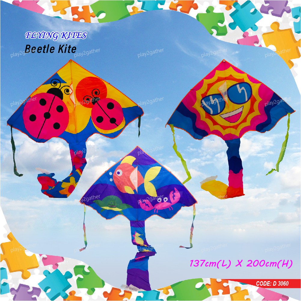 **FREE KITE LINE (S)** LAYANG_KITE 1.4M FISH SUN BEETLE KITES D3060 ...