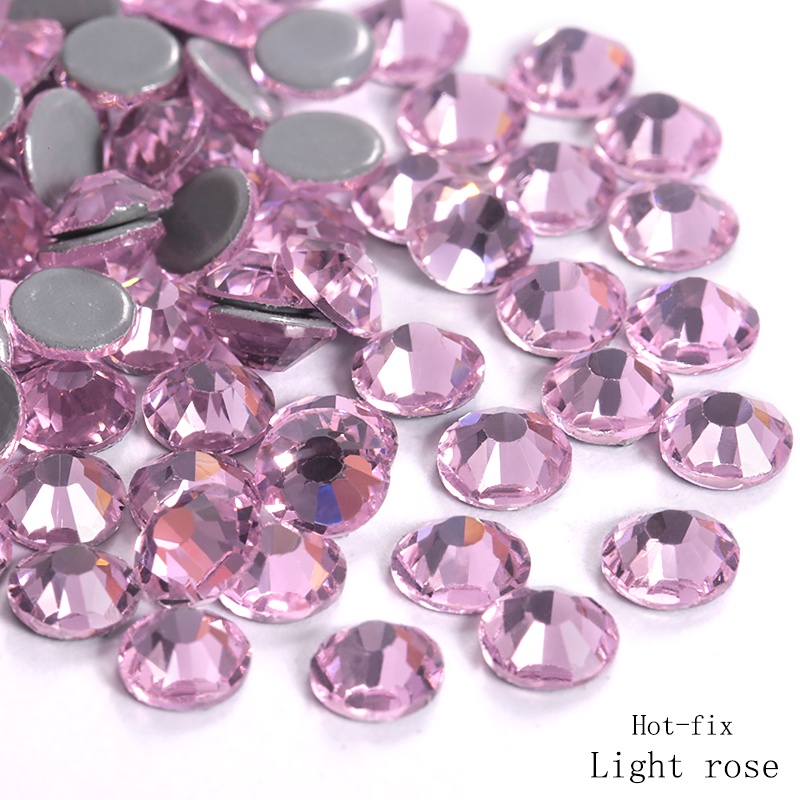 Top Quality Light Rose All Size Hot Fix Rhinestone Crystal Glass Iron ...